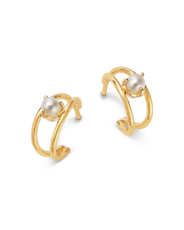 Zoe Chicco 14k Yellow Gold Pearl Hoop Earrings - White/gold