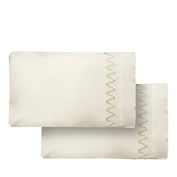 DEA LUXURY LINENS Dea Palm Beach Tc Pelago Embroidery Pillowcase Pair, Standard - Ivory/ivory