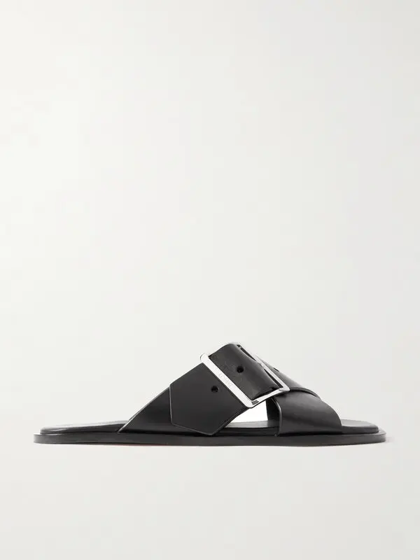 Loewe Petal Buckled Leather Slides - Black