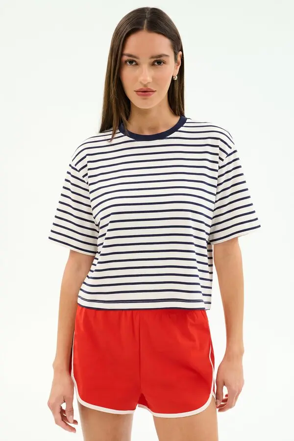 Splits59 Djuna Oversized Jersey Tee - White/indigo Stripe