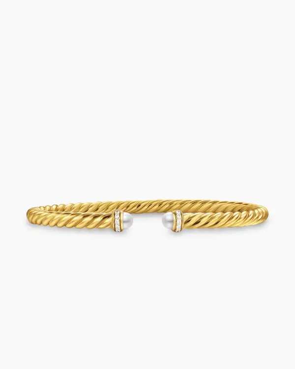 David Yurman 18k Yellow Gold Cablespira Flex Bracelet - Pearl