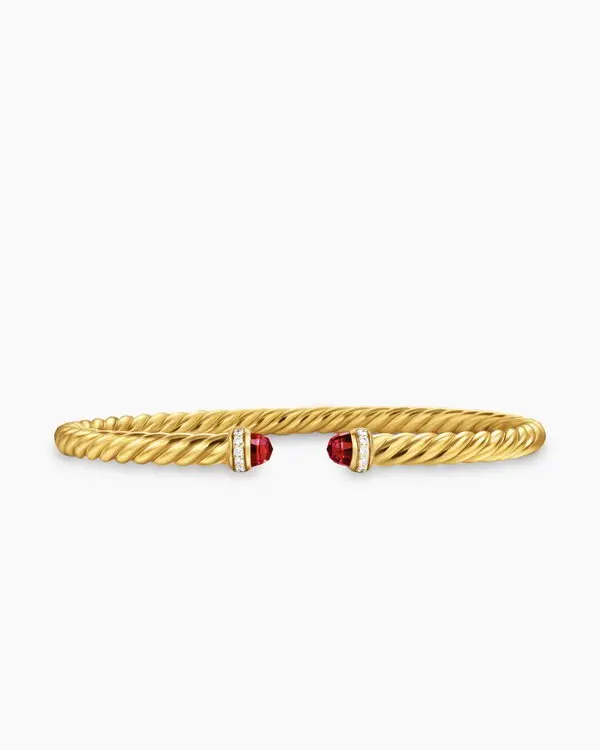 David Yurman 18k Yellow Gold Cablespira Flex Bracelet - Rhodolite Garnet