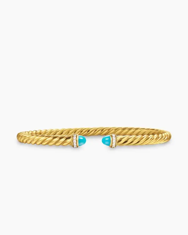 David Yurman 18k Yellow Gold Cablespira Flex Bracelet - Turquoise