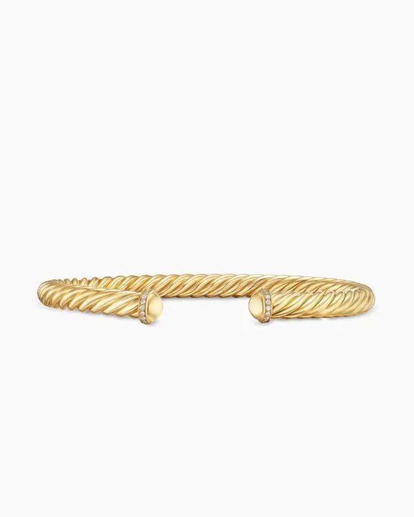 David Yurman 18k Yellow Gold Cable Cuff Bracelet With Pavé Diamonds - Diamond
