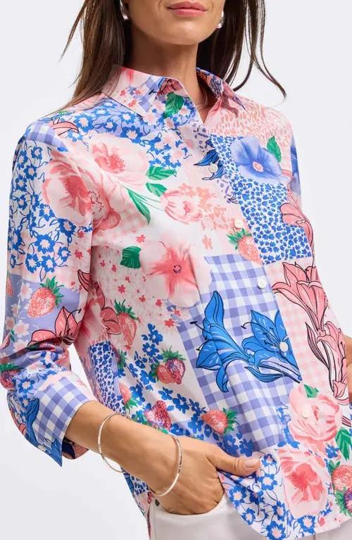 Foxcroft June Mixed Print Cotton Button-up Shirt