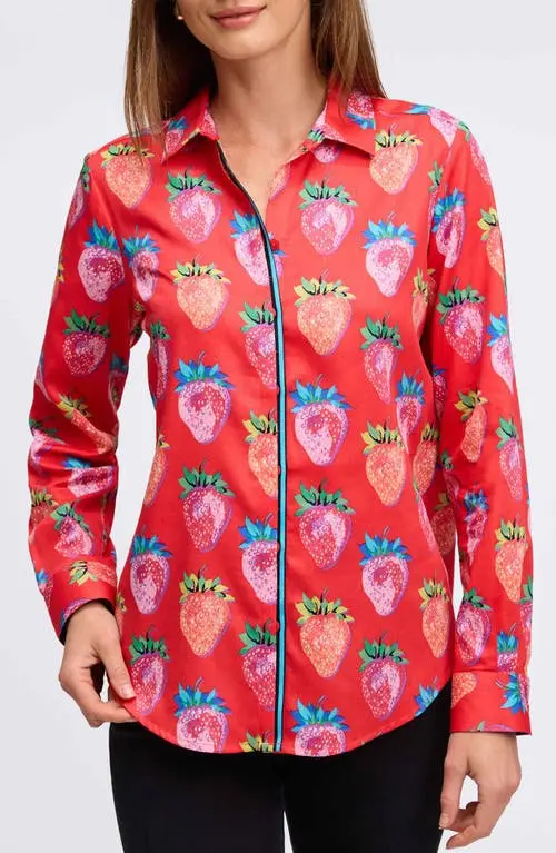 Foxcroft Charlie Strawberry Print Cotton Shirt - Red/multi