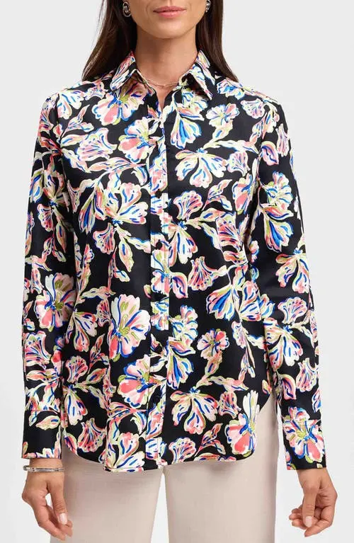 Foxcroft Meghan Floral Print Button-up Shirt - Black Multi