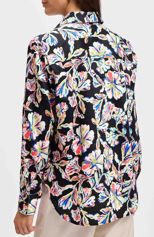 Foxcroft Meghan Floral Print Button-up Shirt - Black Multi