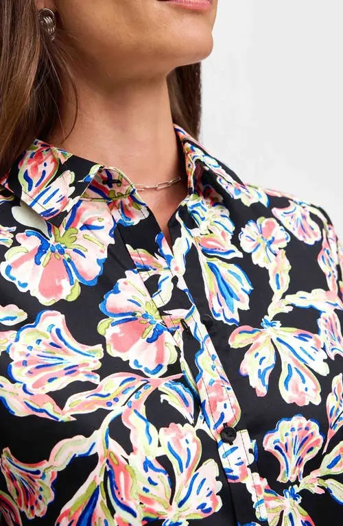 Foxcroft Meghan Floral Print Button-up Shirt - Black Multi