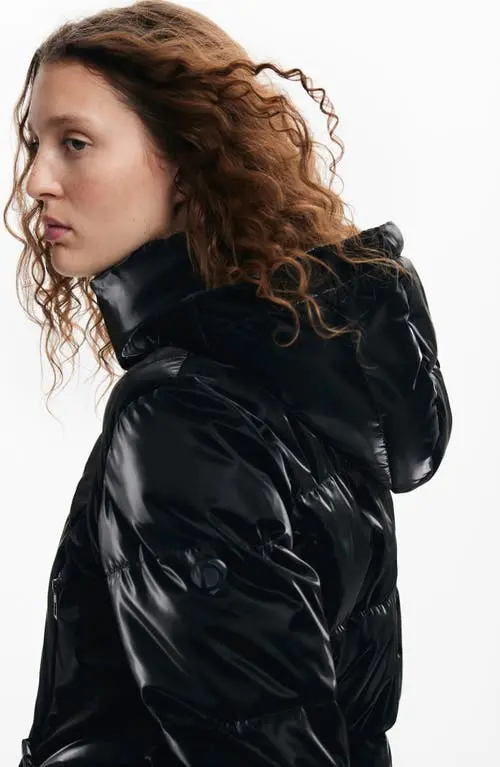 Desigual Faux Patent Leather Padded Jacket