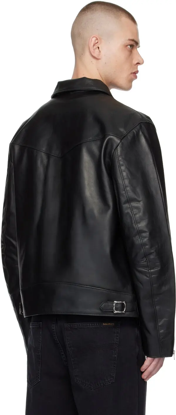 Nudie Jeans Eddy Rider Leather Jacket In Black - 30% Off