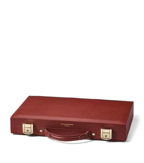 ASPINAL OF LONDON 15-inch Pebbled Leather Backgammon Set