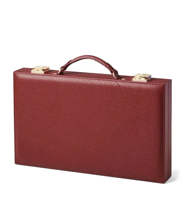 ASPINAL OF LONDON 15-inch Pebbled Leather Backgammon Set