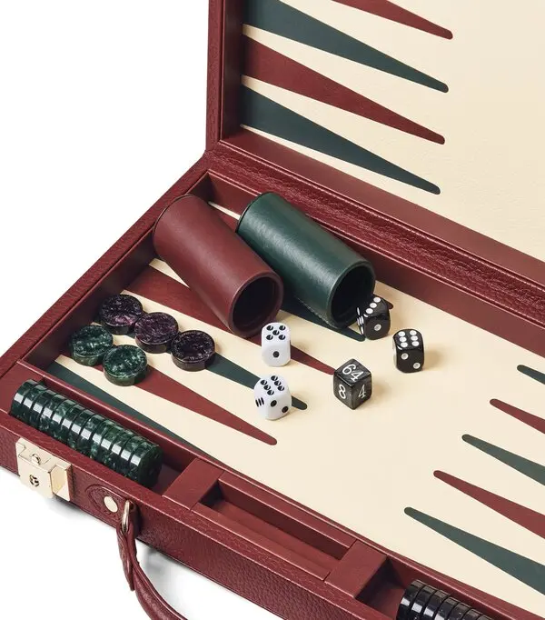 ASPINAL OF LONDON 15-inch Pebbled Leather Backgammon Set