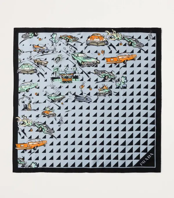 Prada Silk Twill Car-print Scarf - Black