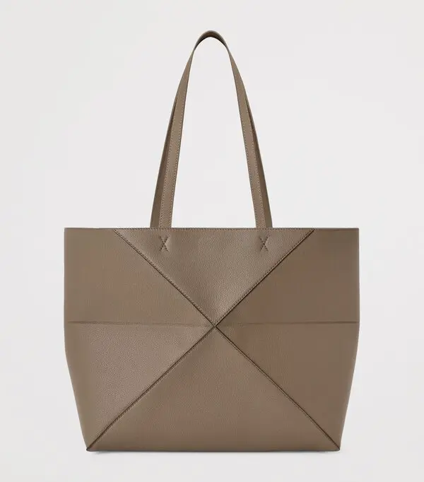 Loewe Medium Leather Puzzle Fold Tote Bag - Brown