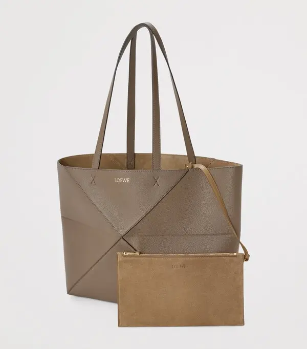 Loewe Medium Leather Puzzle Fold Tote Bag - Brown