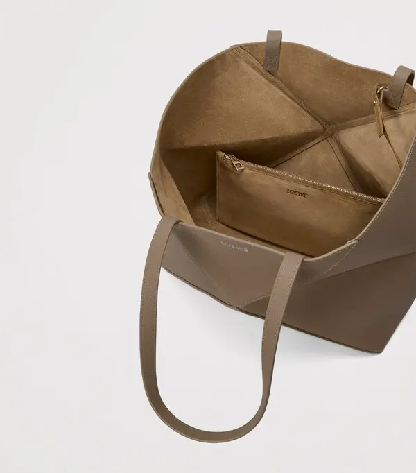 Loewe Medium Leather Puzzle Fold Tote Bag - Brown