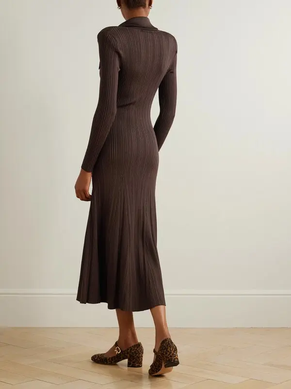 Buy SELF-PORTRAIT Ribbed-knit Midi Dress - Brown At 49% Off | Editorialist