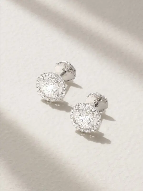 De Beers Aura Solitaire Platinum Diamond Stud Earrings - Silver