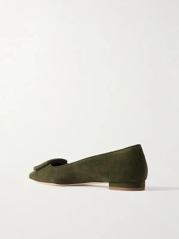 Manolo Blahnik Maysale Buckled Suede Flats - Green