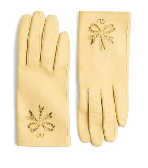 Valentino Garavani Lambskin Gloves With Bow Detail - Ivory