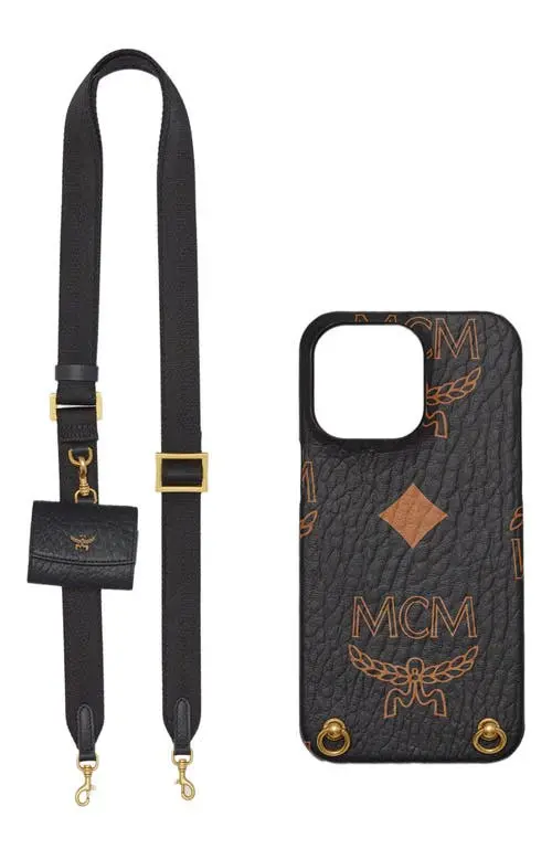 Mcm Iphone 15 Pro Max Case W/ Airpods Pro Charm In Maxi Visetos