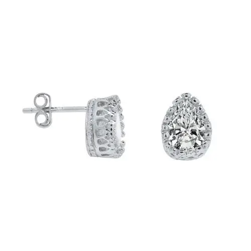DONATELLO GIAN Sterling Pear Halo Stud Earrings - Silver