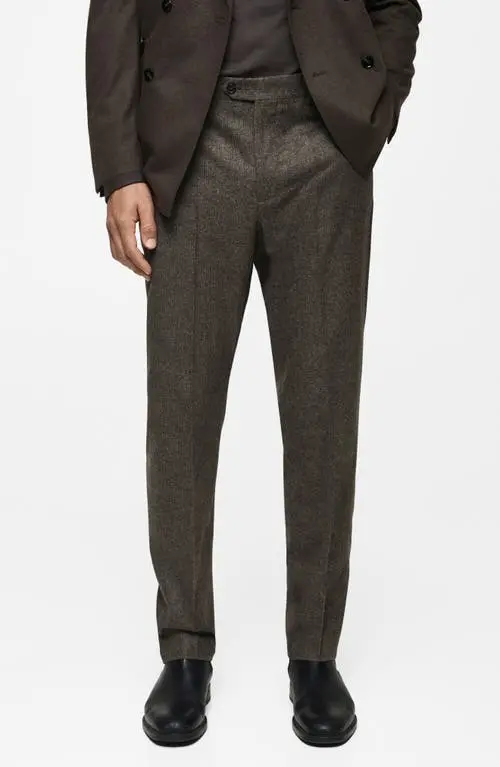 Mango Pleated Houndstooth Virgin Wool Blend Trousers