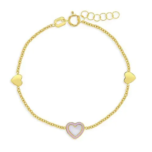 IN SEASON JEWELRY 14k Yellow Gold Mother Of Pearl Heart Charm Bracelet - Pink