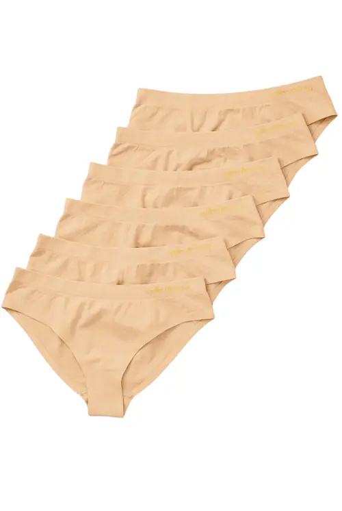 YELLOWBERRY 6pk Seamless Bikini Underwear With Bonded Seam - Fawn