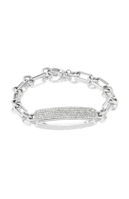 Sheryl Lowe Diamond Id Tag On Soho Chain Bracelet - Sterling Silver