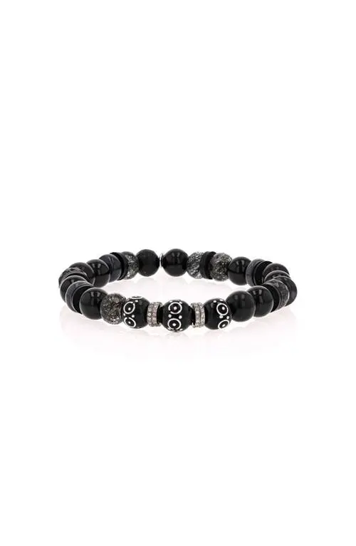 Sheryl Lowe Black Mix Bead Bracelet With Diamond Rondelles - Black / Sterling Silver