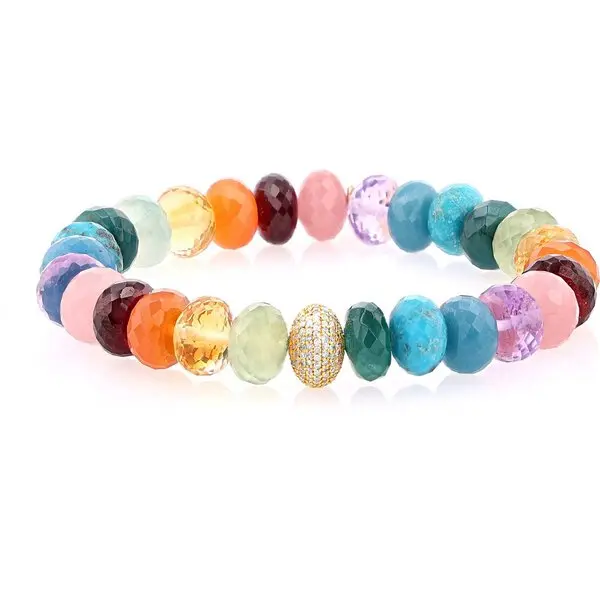 Sheryl Lowe 14k Rainbow Mix Bead Bracelet With Diamond Donut - Rainbox Mix / 14kt Yellow Gold