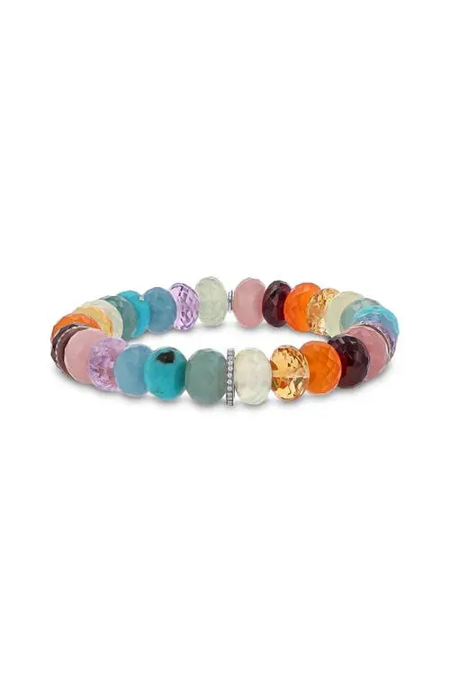 Sheryl Lowe Rainbow Mix Bead Bracelet With Diamond Rondelles - Rainbox Mix / Sterling Silver
