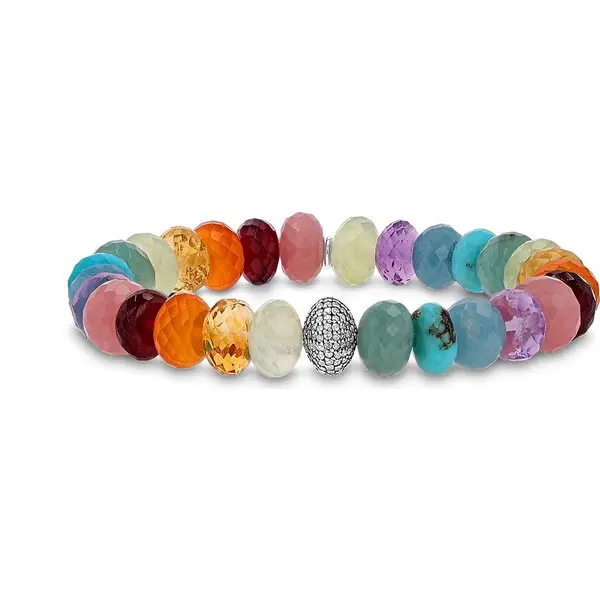 Sheryl Lowe Rainbow Mix Bead Bracelet With Diamond Donut - Rainbox Mix / Sterling Silver