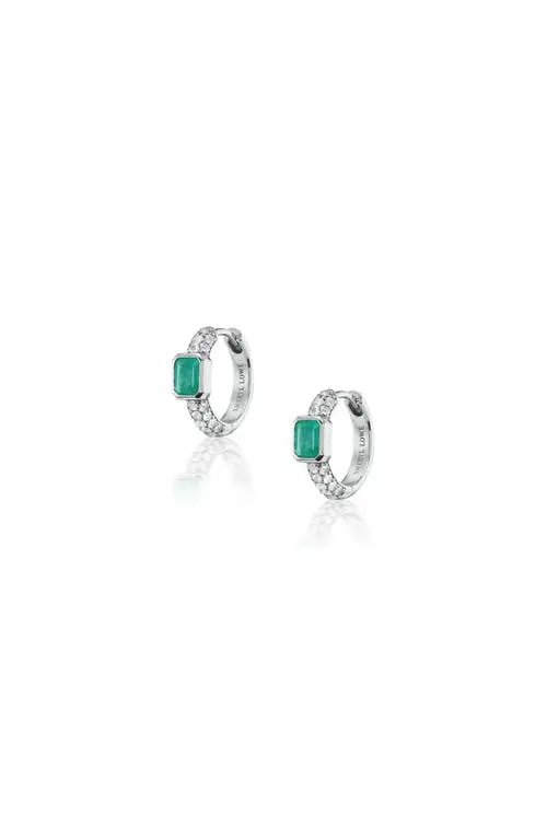 Sheryl Lowe 3 Row Huggie Earrings With Emerald - Sterling Silver
