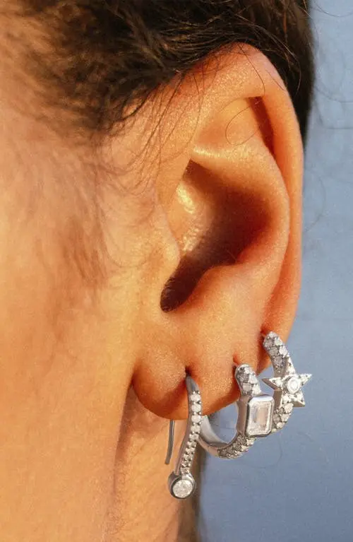 Sheryl Lowe 3 Row Huggie Earrings With Diamond Star