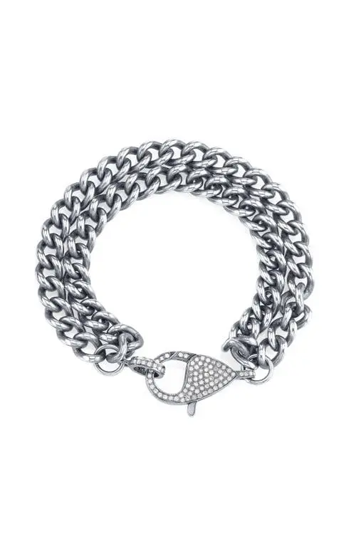 Sheryl Lowe Double Curb Chain Bracelet With Diamond Clasp - Sterling Silver