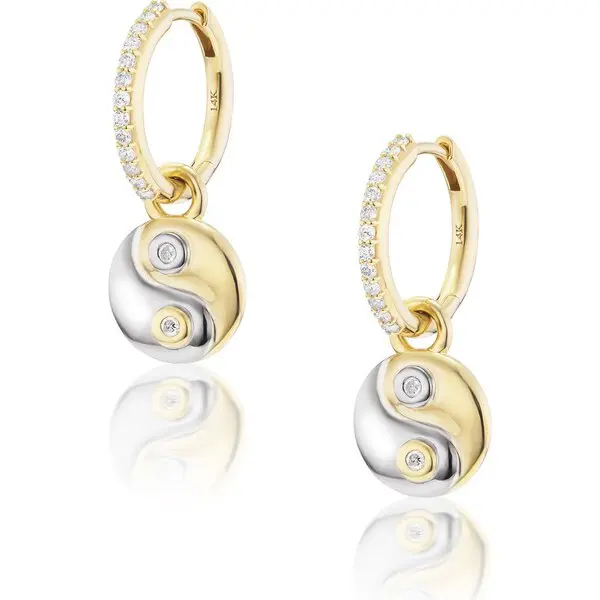 Sheryl Lowe Two-tone Diamond Yin Yang Charm Hoop Earrings - Silver /gold