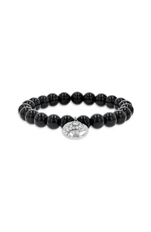Sheryl Lowe Onyx Bead Bracelet With Diamond Charm - Onyx / Sterling Silver