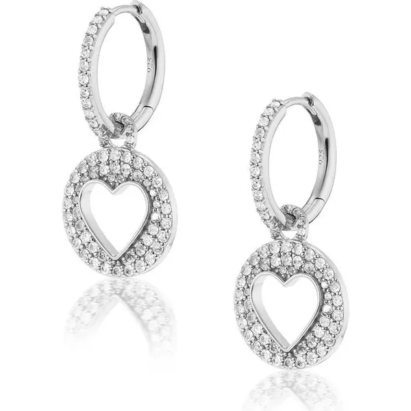 Sheryl Lowe Diamond Open Heart Charm Huggie Hoop Earrings - Sterling Silver