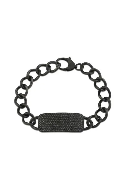 Sheryl Lowe Pave Diamond Id Tag Chain Bracelet - Black Rhodium