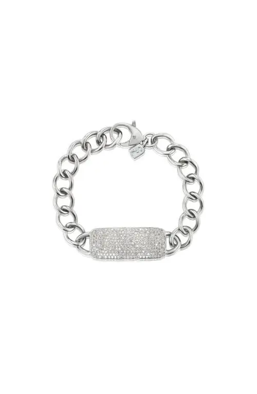 Sheryl Lowe Pave Diamond Id Tag Chain Bracelet - Sterling Silver