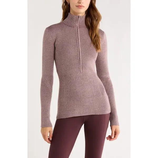 Zella Après Ski Half Zip Rib Sweater - Burgundy Fudge