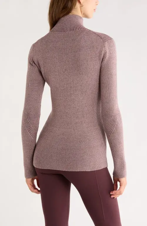 Zella Après Ski Half Zip Rib Sweater - Burgundy Fudge