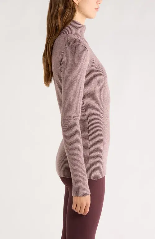 Zella Après Ski Half Zip Rib Sweater - Burgundy Fudge