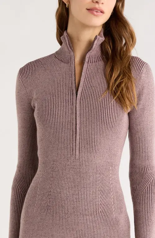 Zella Après Ski Half Zip Rib Sweater - Burgundy Fudge