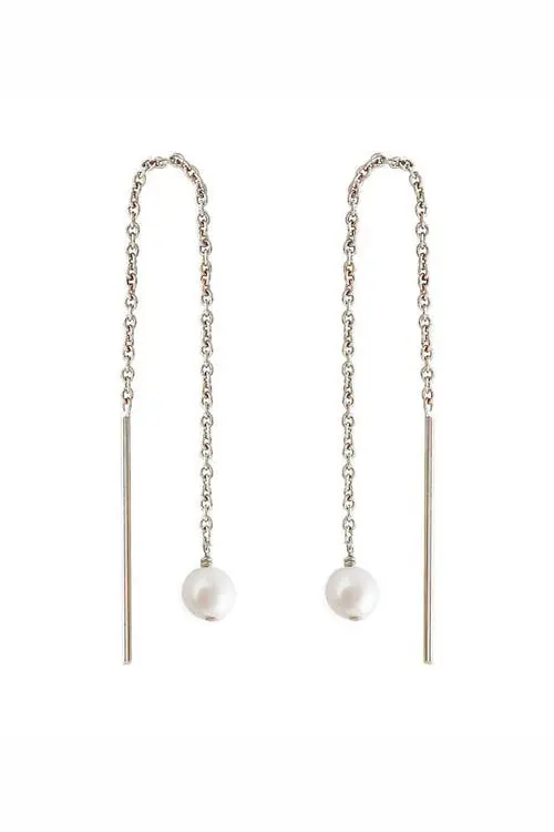 ASTOR & ORION Paloma Pearl Threader Earrings - Silver