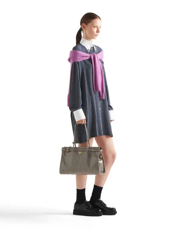 Prada Bonnie Large Leather Handbag - Grey